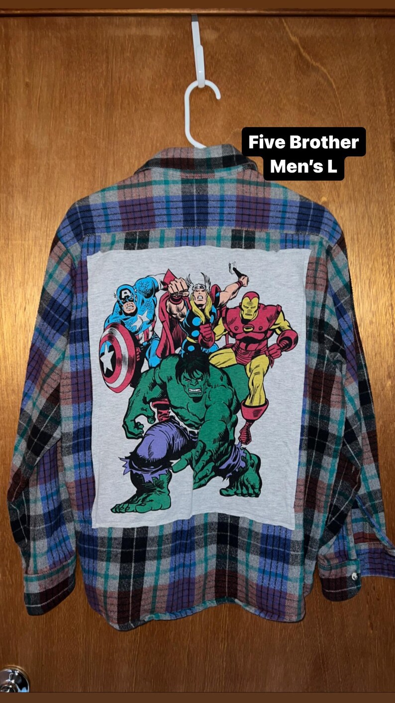 Avengers Upcycled Flannel Shirt Size Men’s L - Etsy