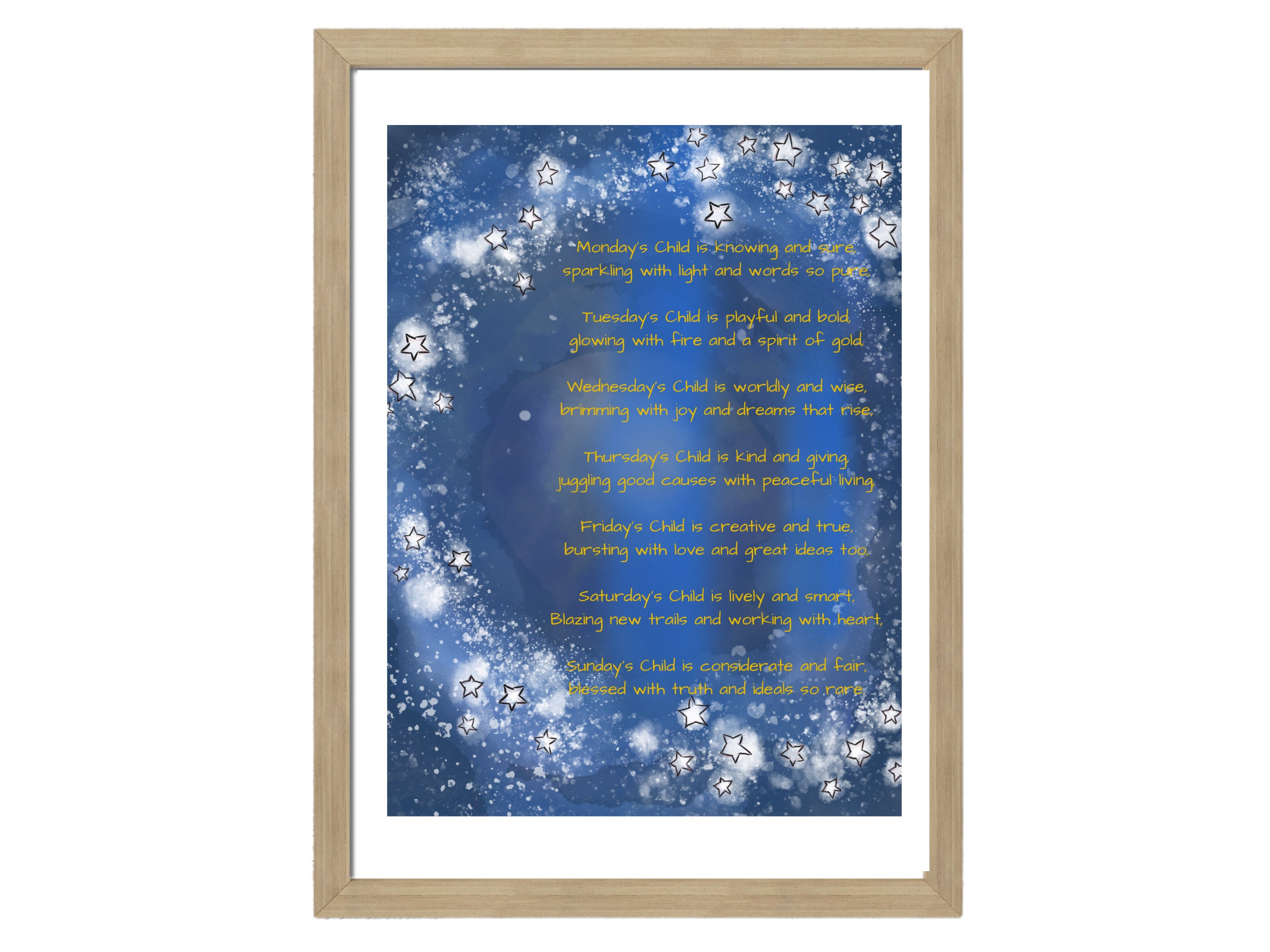 Nursery Rhyme Art, Baby Astrology Decor, THE 7 DAYS Poem for the Day of ...