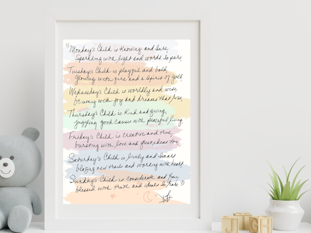 NURSERY RHYME Wall Art Printable, Handwritten by Author, Baby Astrology ...