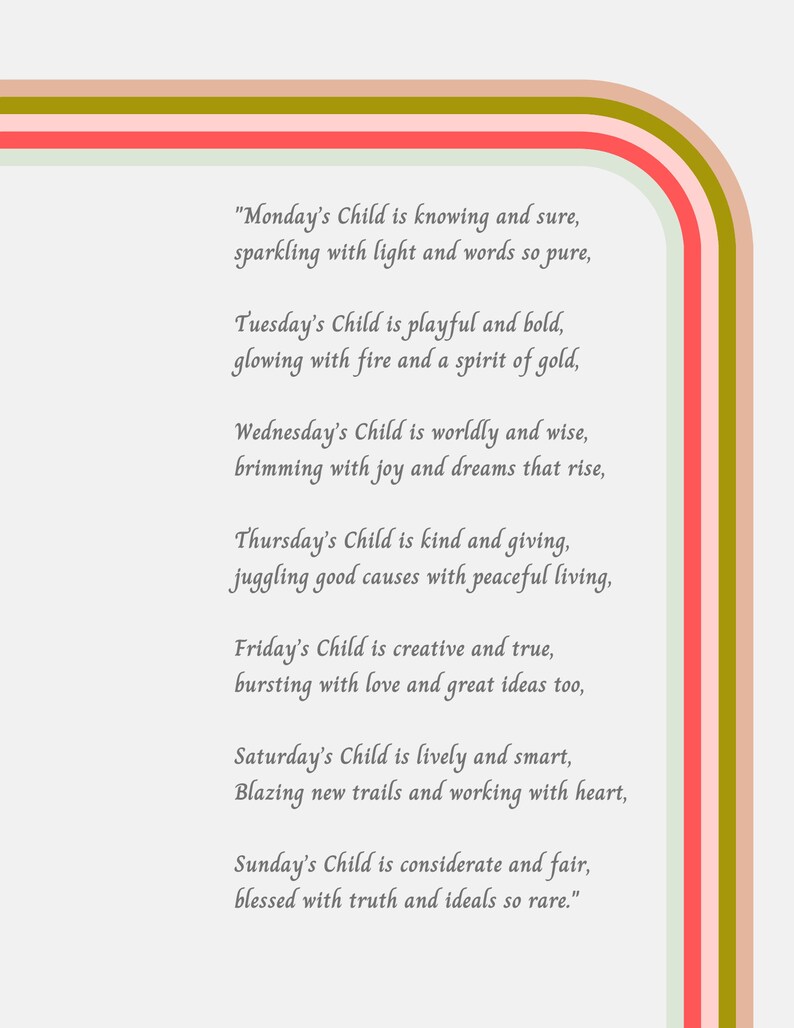 Original MONDAY'S CHILD Nursery Rhyme Plus FREE Bonus Modern Rhyme, Two ...