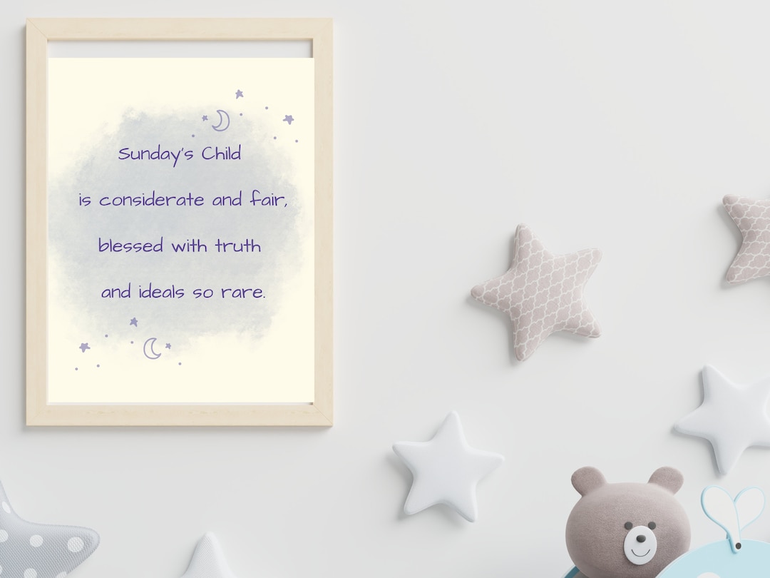 SUNDAY'S CHILD Nursery Rhyme Verse, Wall Art Printable, Nursery Décor ...