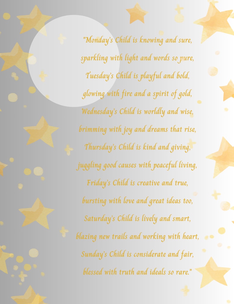Original MONDAY'S CHILD Nursery Rhyme and FREE Bonus Modern Rhyme, Two ...