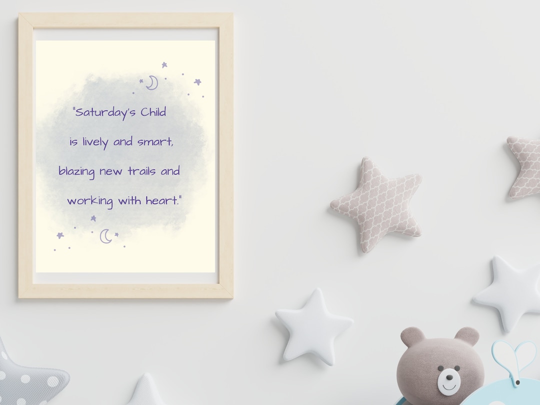SATURDAY'S CHILD Nursery Rhyme Verse, Wall Art Printable, Nursery Décor ...