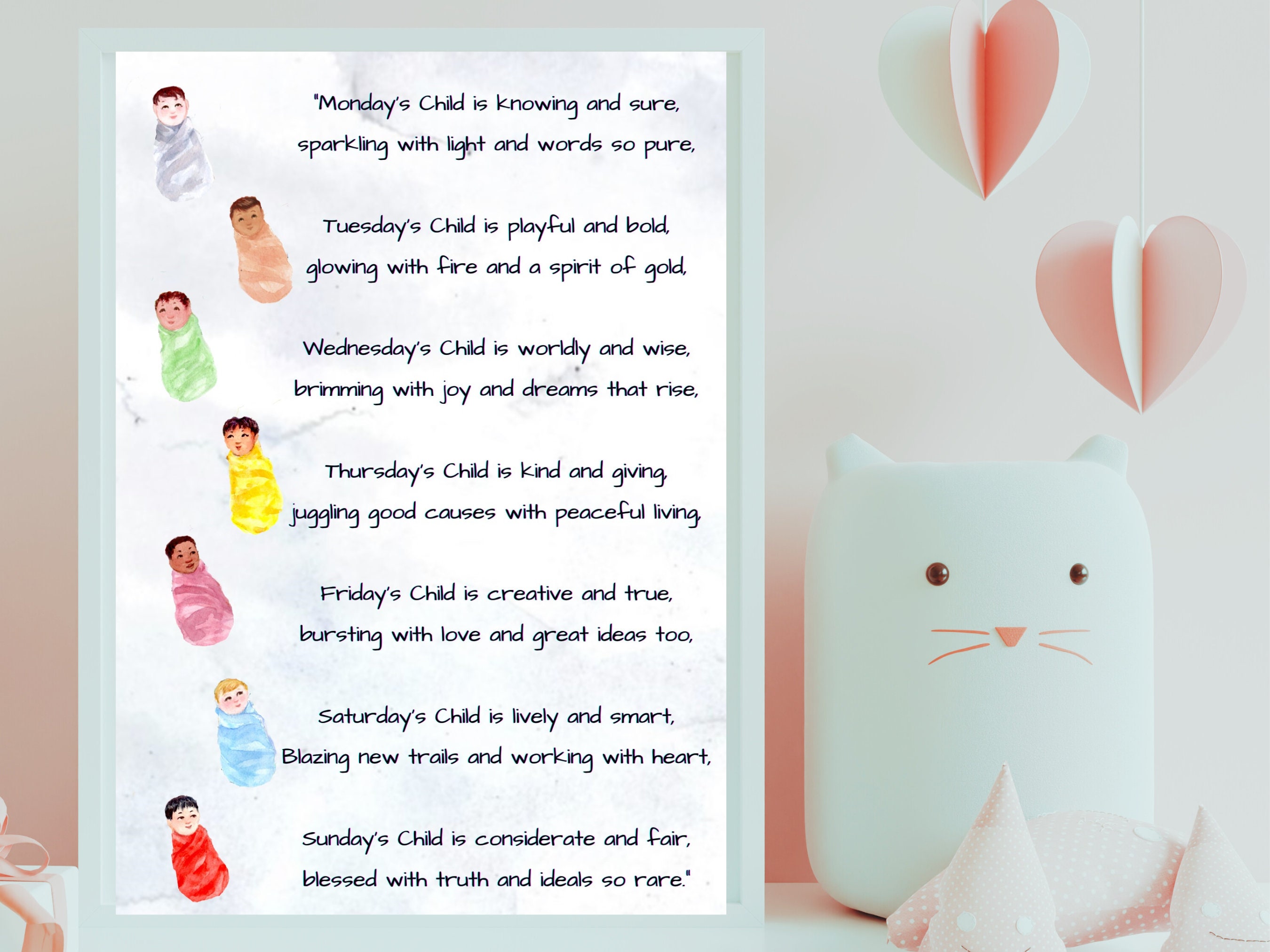 THE 7 DAYS New Nursery Rhyme Printable, Nursery Wall Art Watercolor ...
