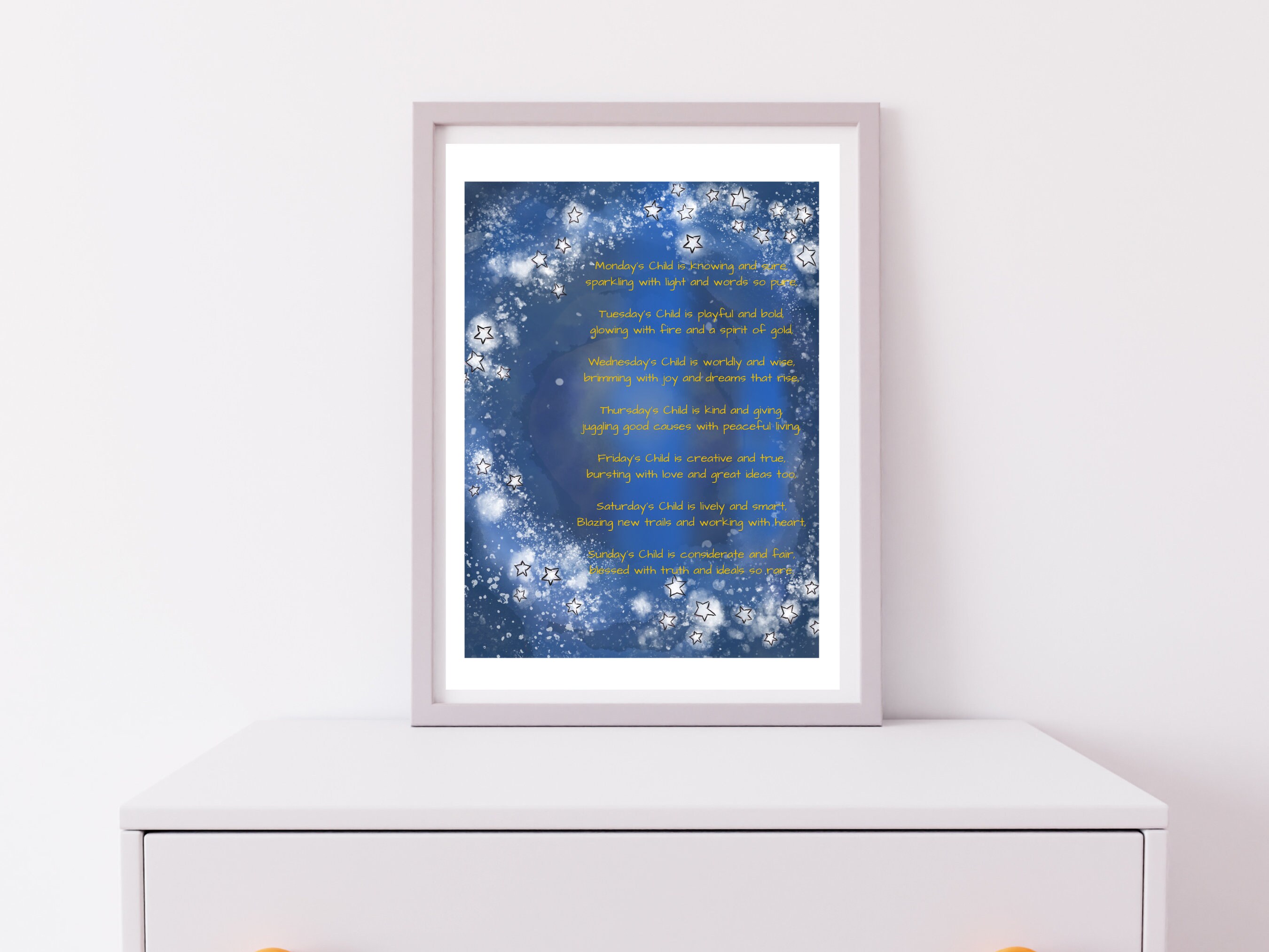 Nursery Rhyme Art, Baby Astrology Decor, THE 7 DAYS Poem for the Day of ...