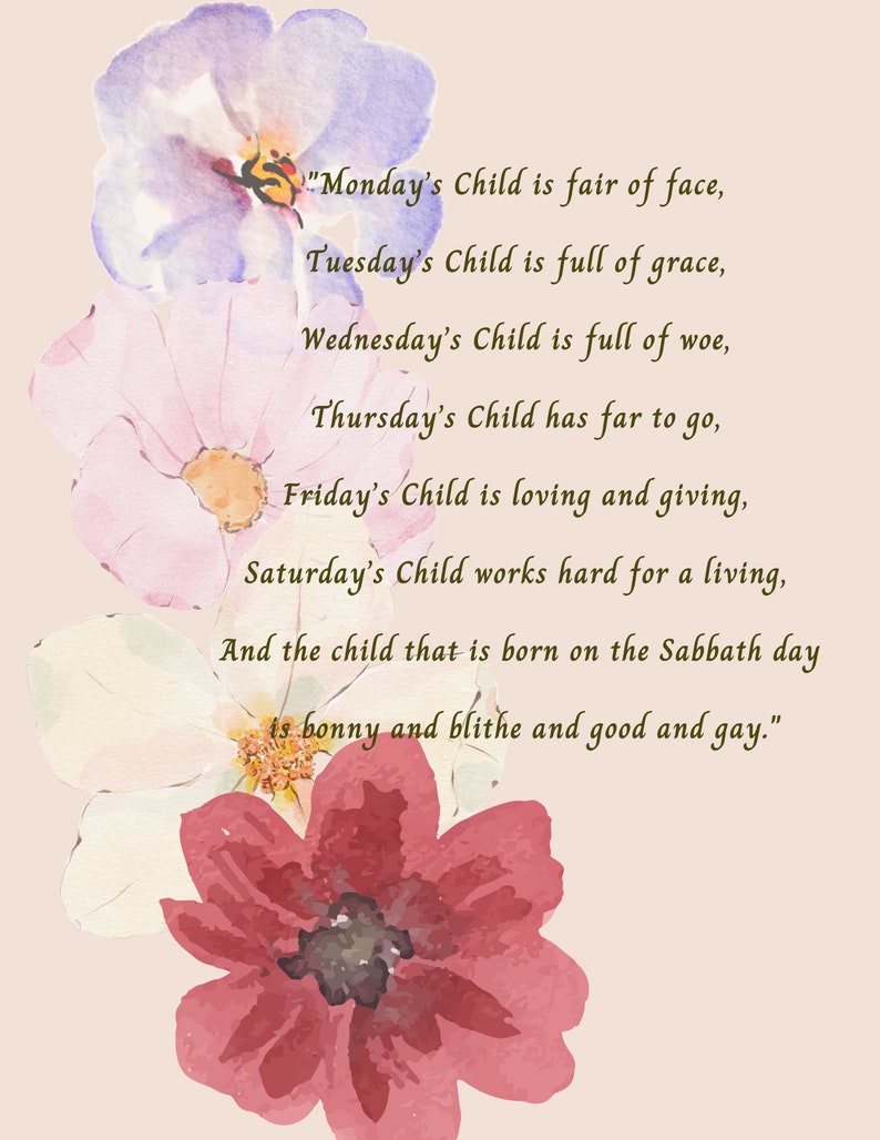 Original MONDAY'S CHILD Nursery Rhyme Plus FREE Bonus Modern Rhyme, Two ...