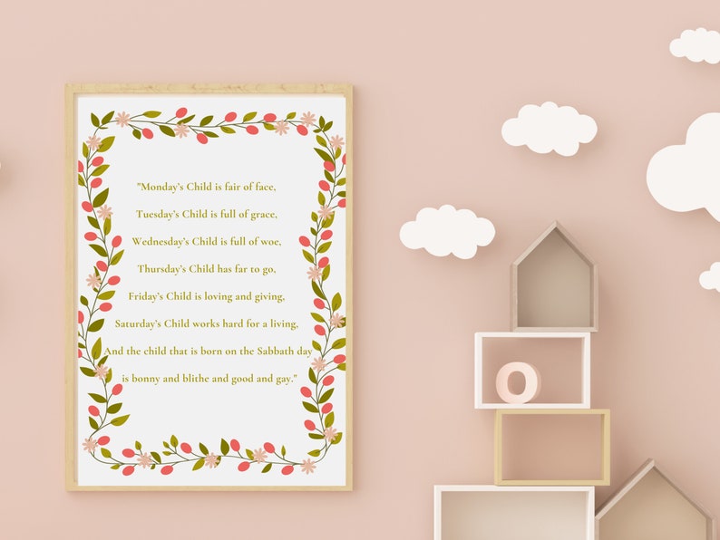 Original MONDAY’S CHILD Nursery Rhyme Printable, Nursery Wall Art, New ...
