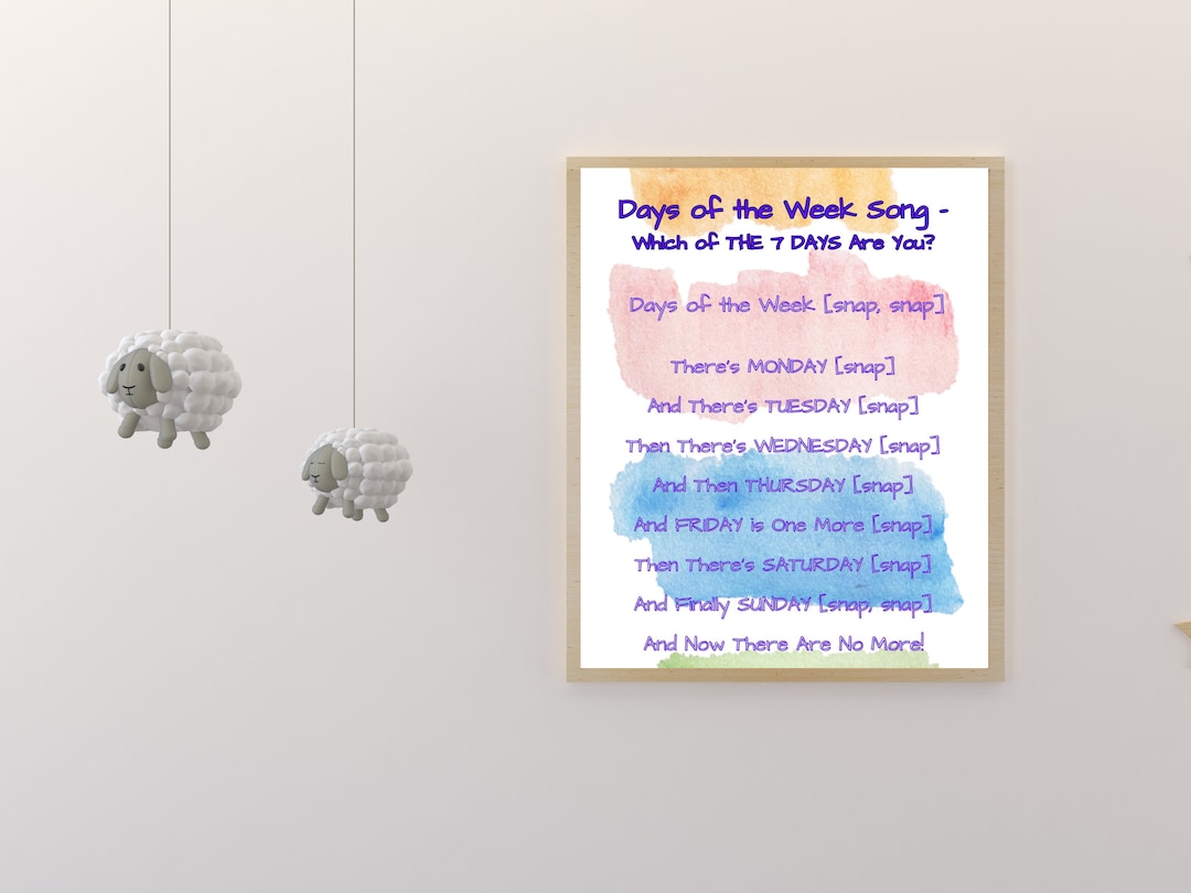 DAYS of the Week SONG Printable Wall Art, Perfect for Playroom ...