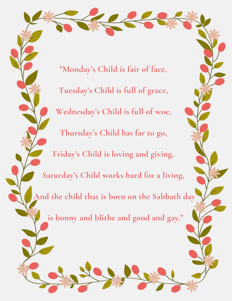 Original MONDAY'S CHILD Nursery Rhyme Plus FREE Bonus Modern Rhyme, Two ...