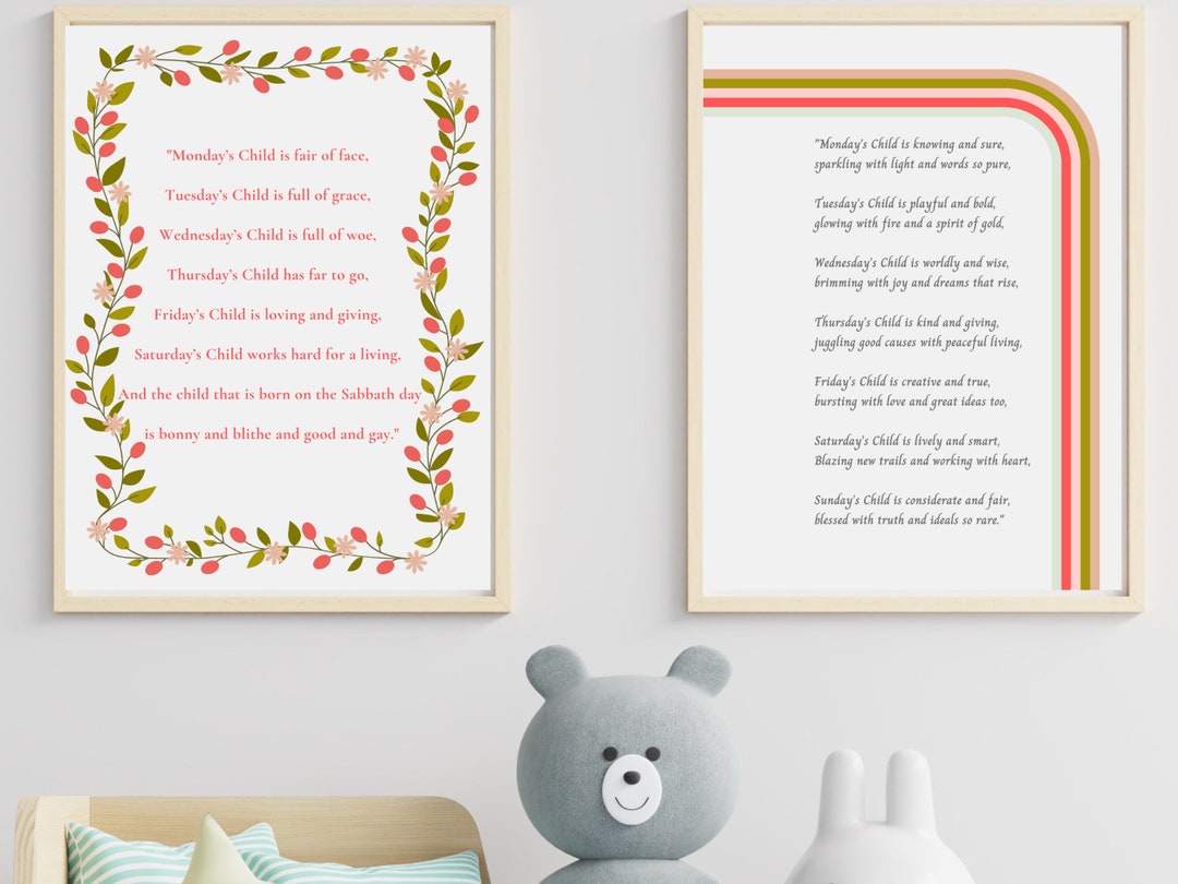 Original MONDAY'S CHILD Nursery Rhyme Plus FREE Bonus Modern Rhyme, Two ...