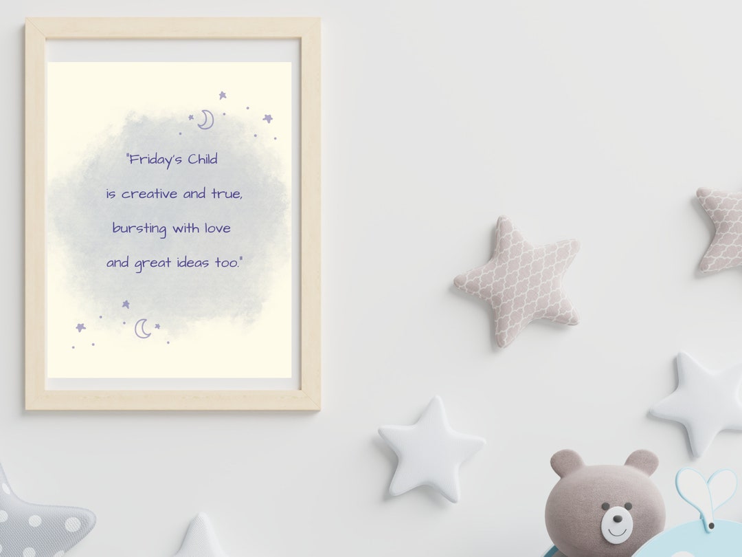 FRIDAY'S CHILD Nursery Rhyme Verse, Wall Art Printable, Nursery Décor ...