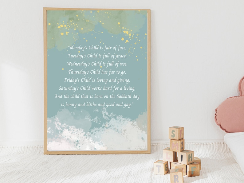 Original MONDAY’S CHILD Nursery Rhyme INSTANT Printable, Gorgeous ...