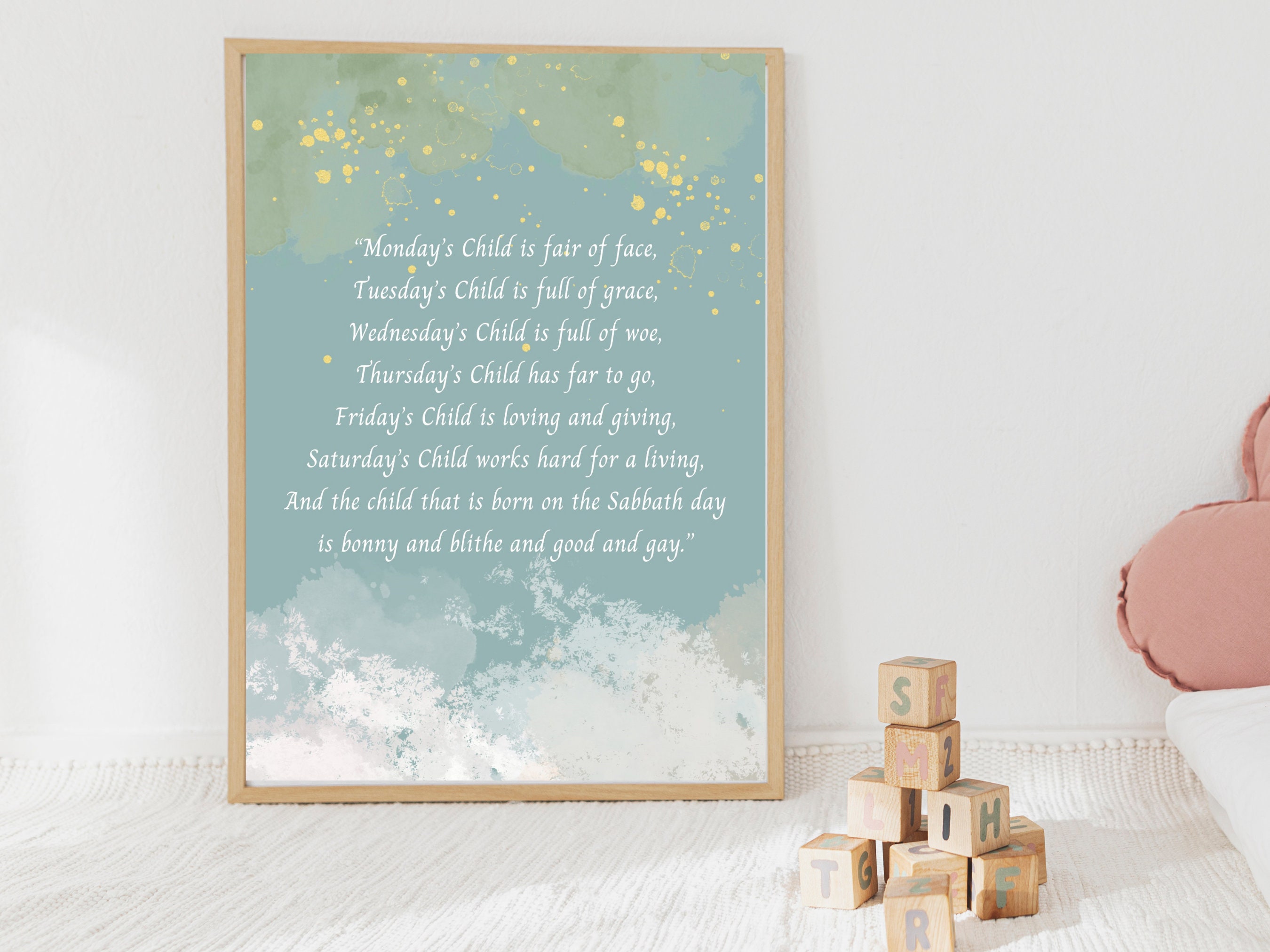 Original MONDAY’S CHILD Nursery Rhyme INSTANT Printable, Gorgeous ...