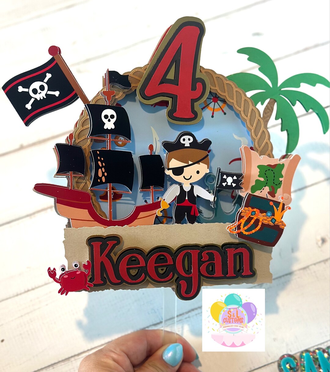 Ahoy! Pirate Birthday Cake Topper With Ship and Custom Name ...