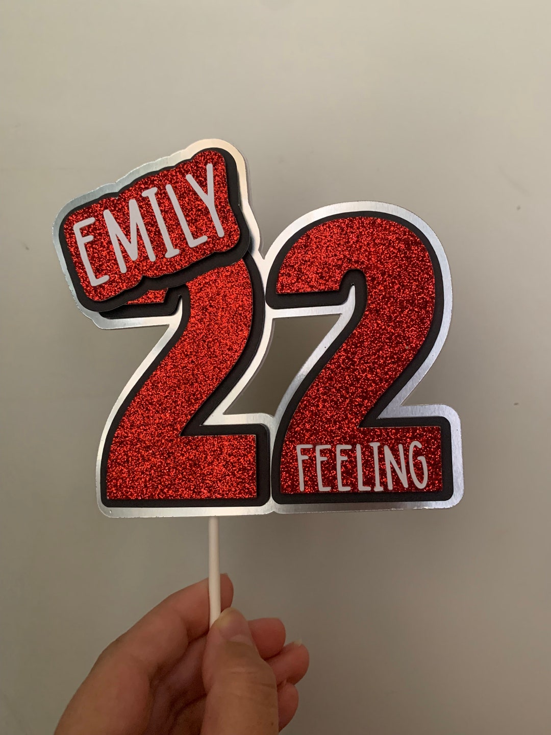 Feeling 22 Glitter Cake Topper - Red Glitter Personalized Cake Topper ...