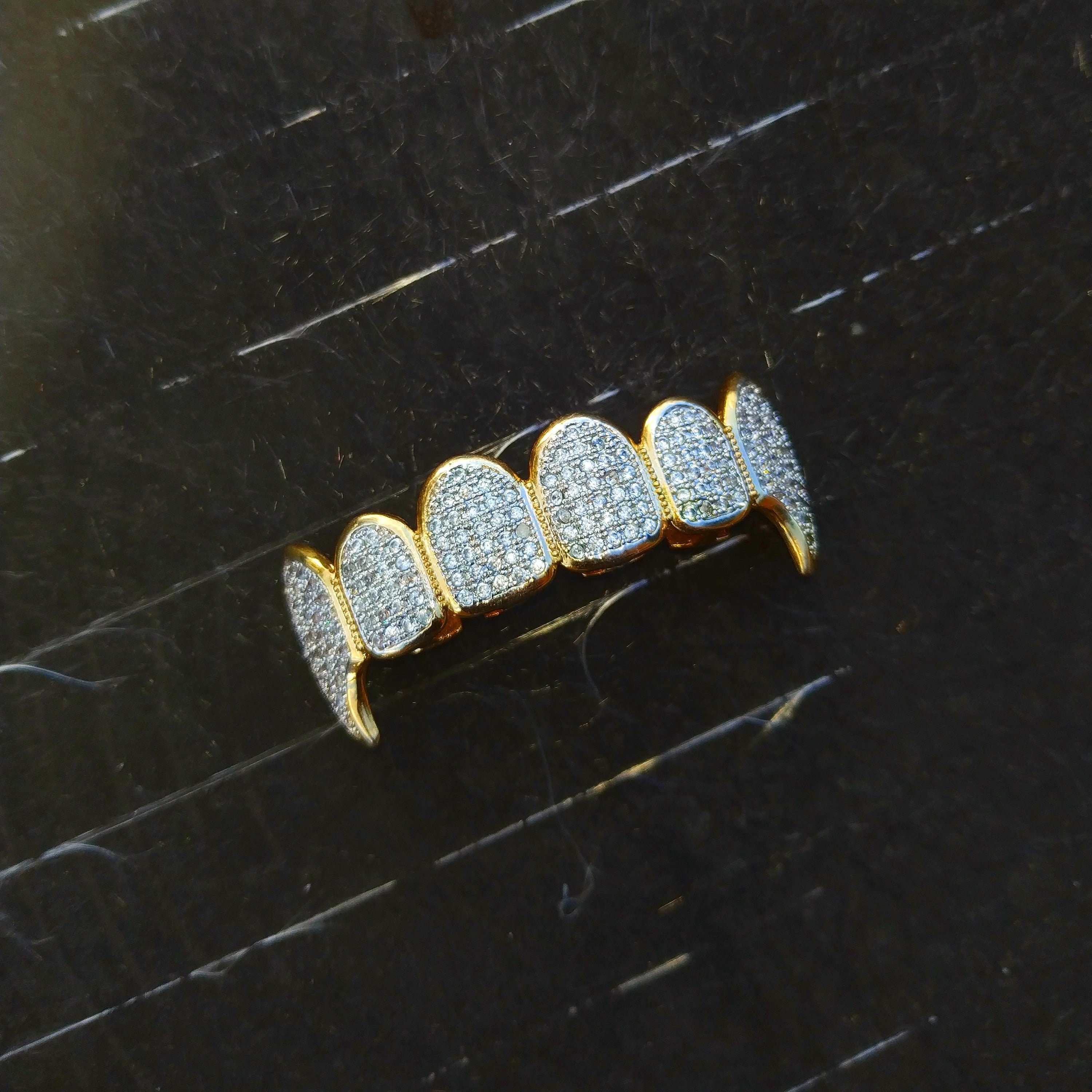 18K Gold Diamond Vampire Grillz, Fang Grillz, Silver Grillz, Iced Out ...