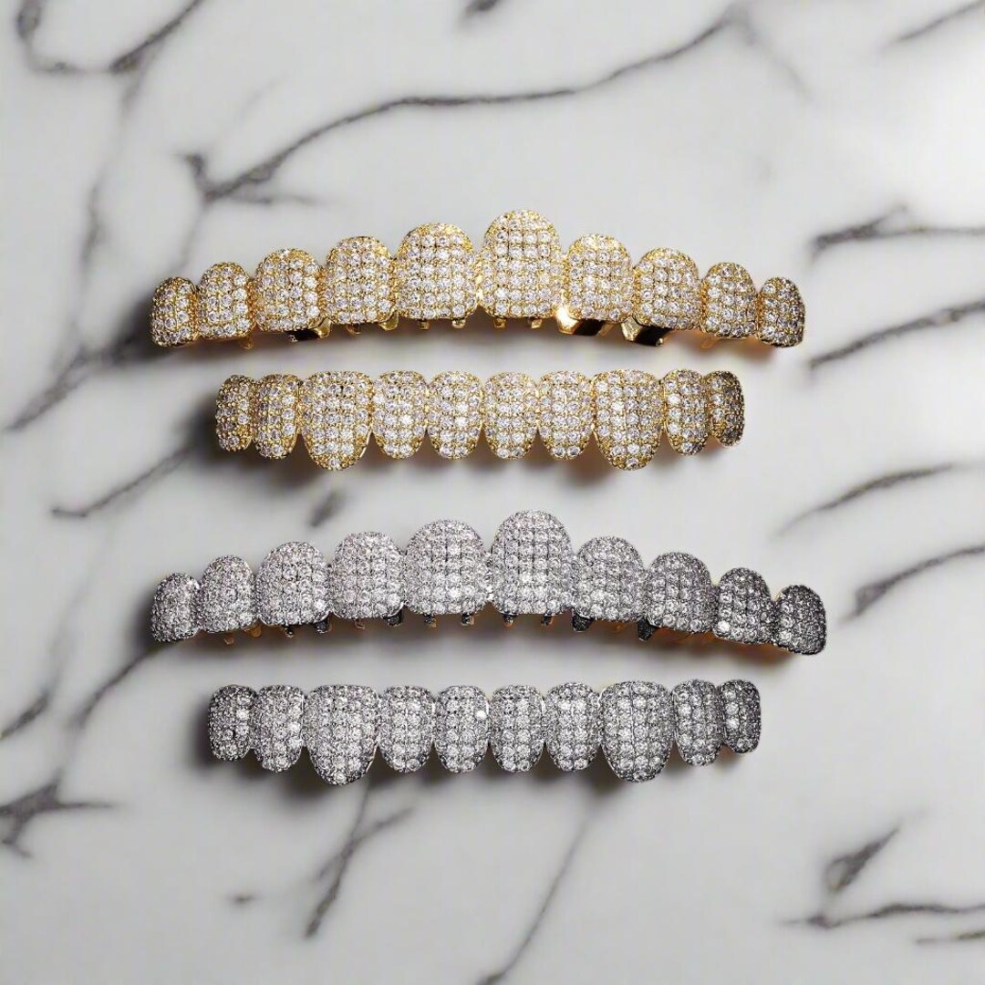 18k Gold Diamond Grillz (10 Teeth), Gold Grillz, Silver Grillz, Iced ...