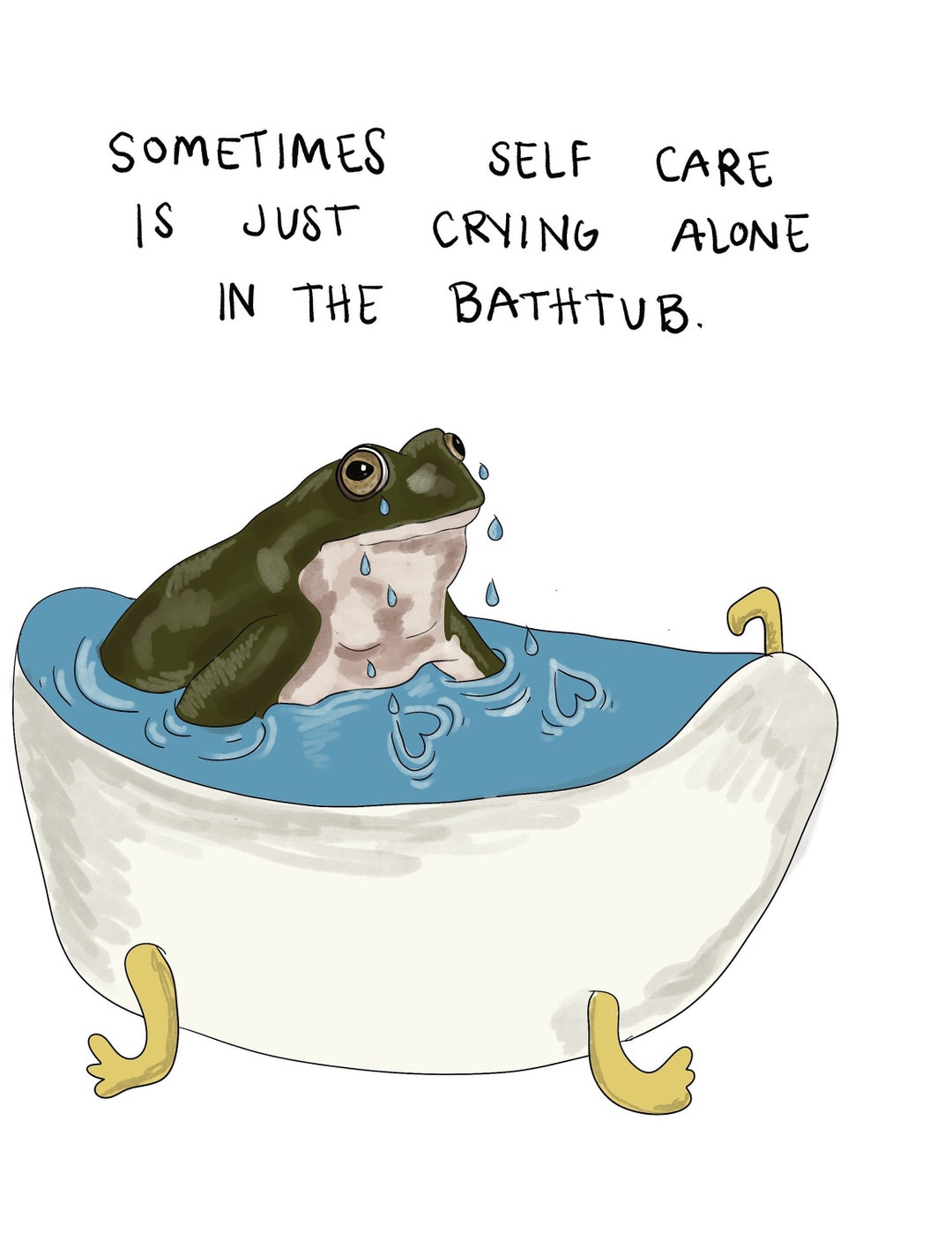 Frog Self Care Art Print, Sad Frog Art, Animal Illustration - Etsy