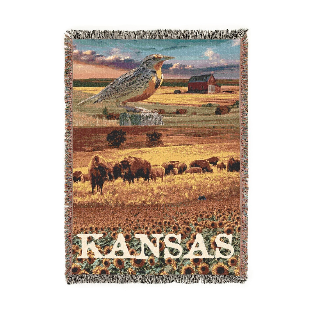 Cozy Kansas State Symbols Throw Blanket - 52x37 Inch Scenic Western ...