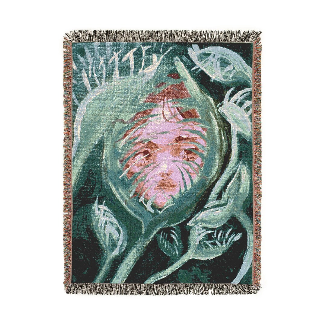 Venus Flytrap Woven Blanket - Surreal Face in Plant Art Throw - Bold ...