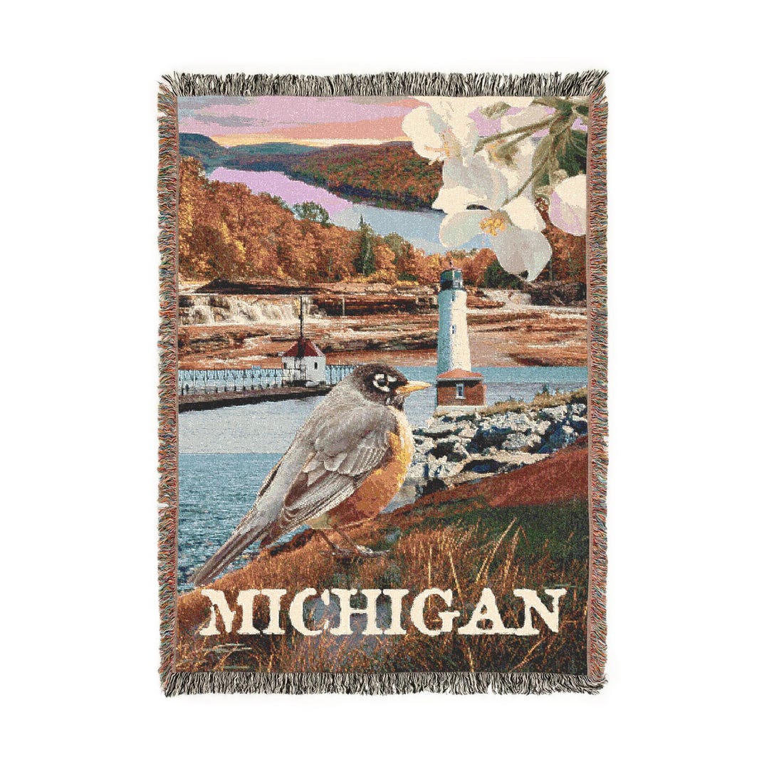 Cozy Michigan State Symbols Throw Blanket - 52x37 Inch Scenic Robin ...