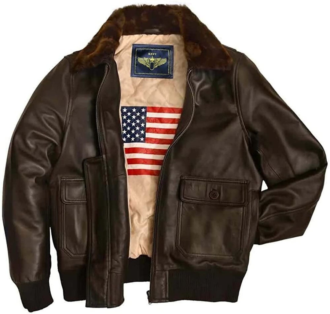 RAF Aviator Cockpit Pilot WWII Military G1 Bomber Brown Leather Jacket ...