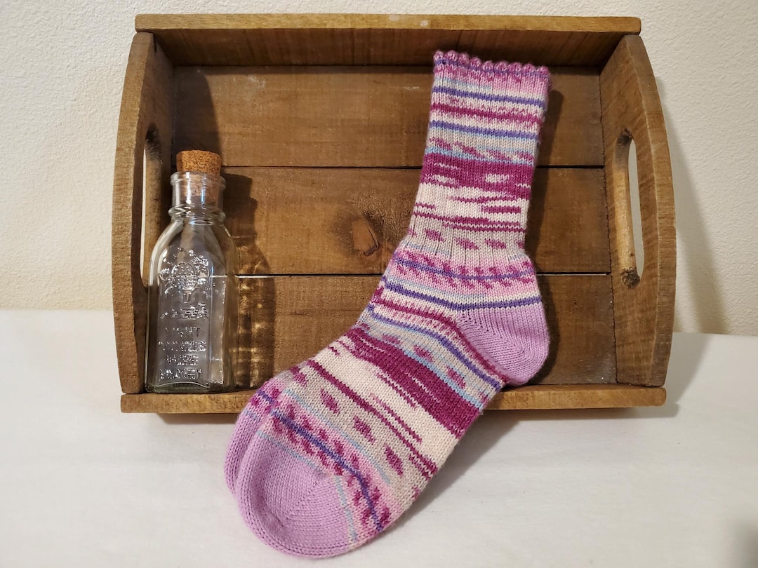 Women's Handmade Warm Wool Socks, Pink and Purple Striped Socks, Warm ...