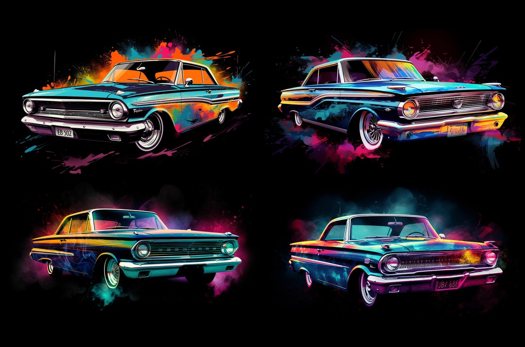 Cars Paintings, Set of 10, Digital Download, Colorful Wall Art ...