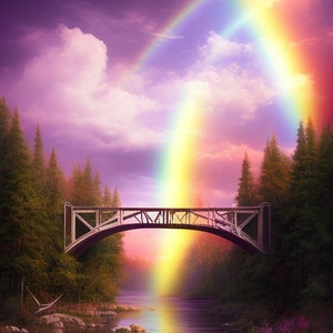Rainbow and the Bridge Above the River - Etsy