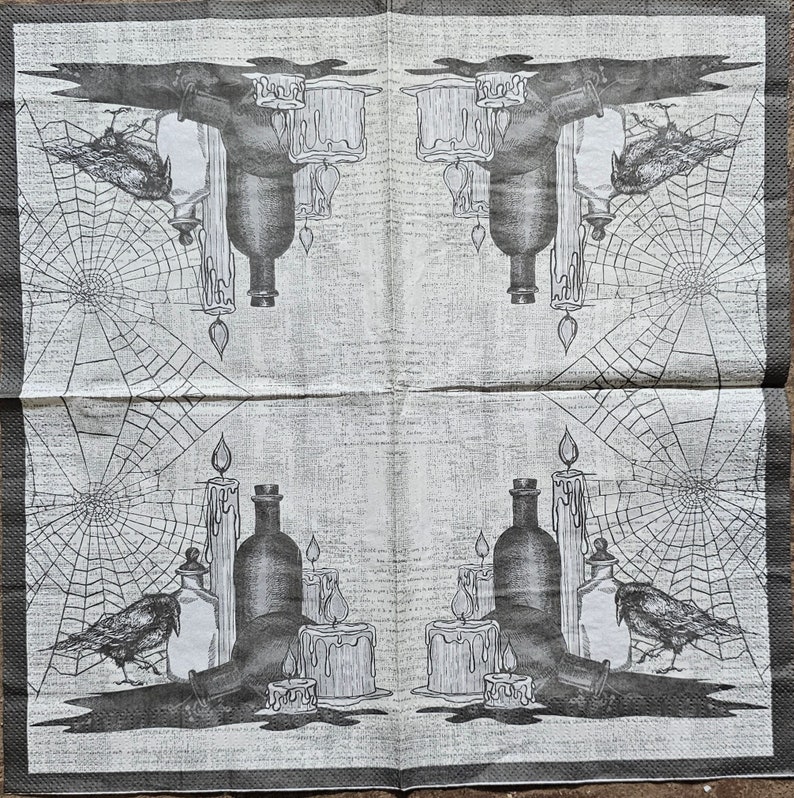 4 Decoupage Paper Napkins | Raven, Potions, and Candles - Etsy