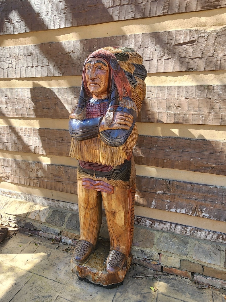 Native American Hand Carved Wood Indian Chief Statue - Etsy