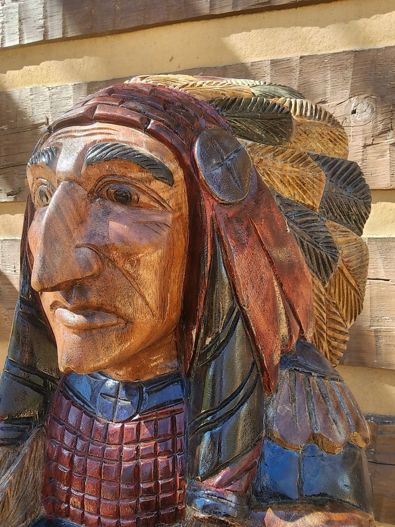 Native American Hand Carved Wood Indian Chief Statue - Etsy
