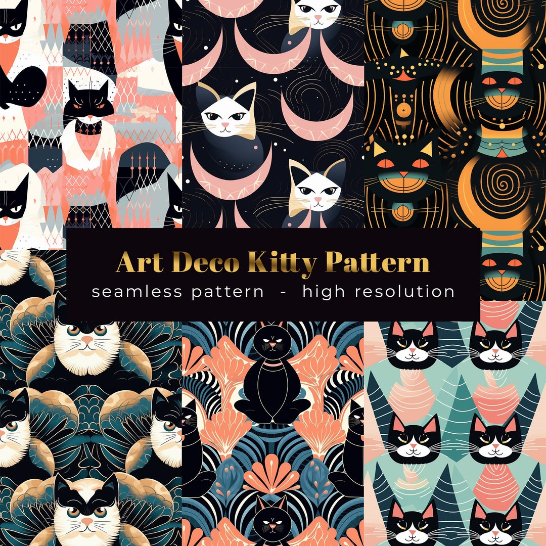 Art Deco Kitty Seamless Pattern High Quality High - Etsy