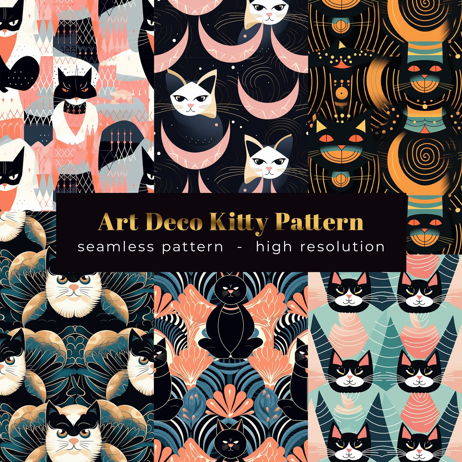 Art Deco Kitty Seamless Pattern High Quality High - Etsy