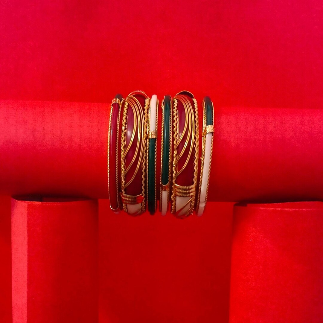 Handcrafted Indian Bridal Bangles • Red Gold Chura Set • Festive Ethnic ...