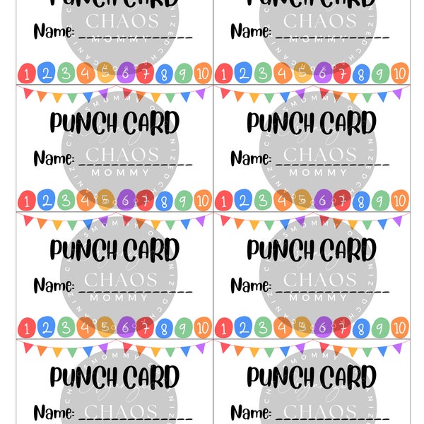 Reward Punch Cards - Etsy