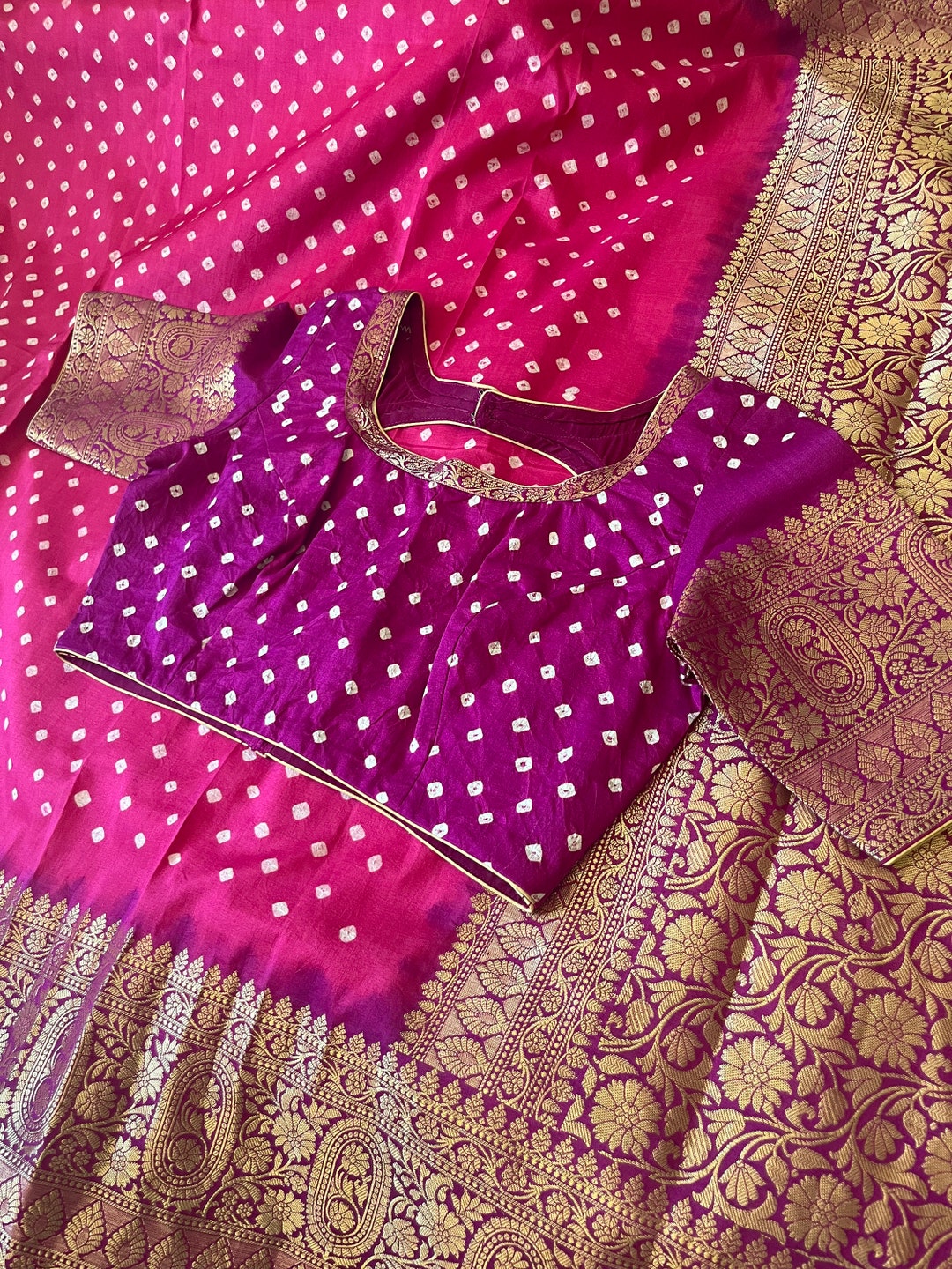 Pure Bandhini Silk Saree With Kanchi Border | Silk Saree | Bandhini ...