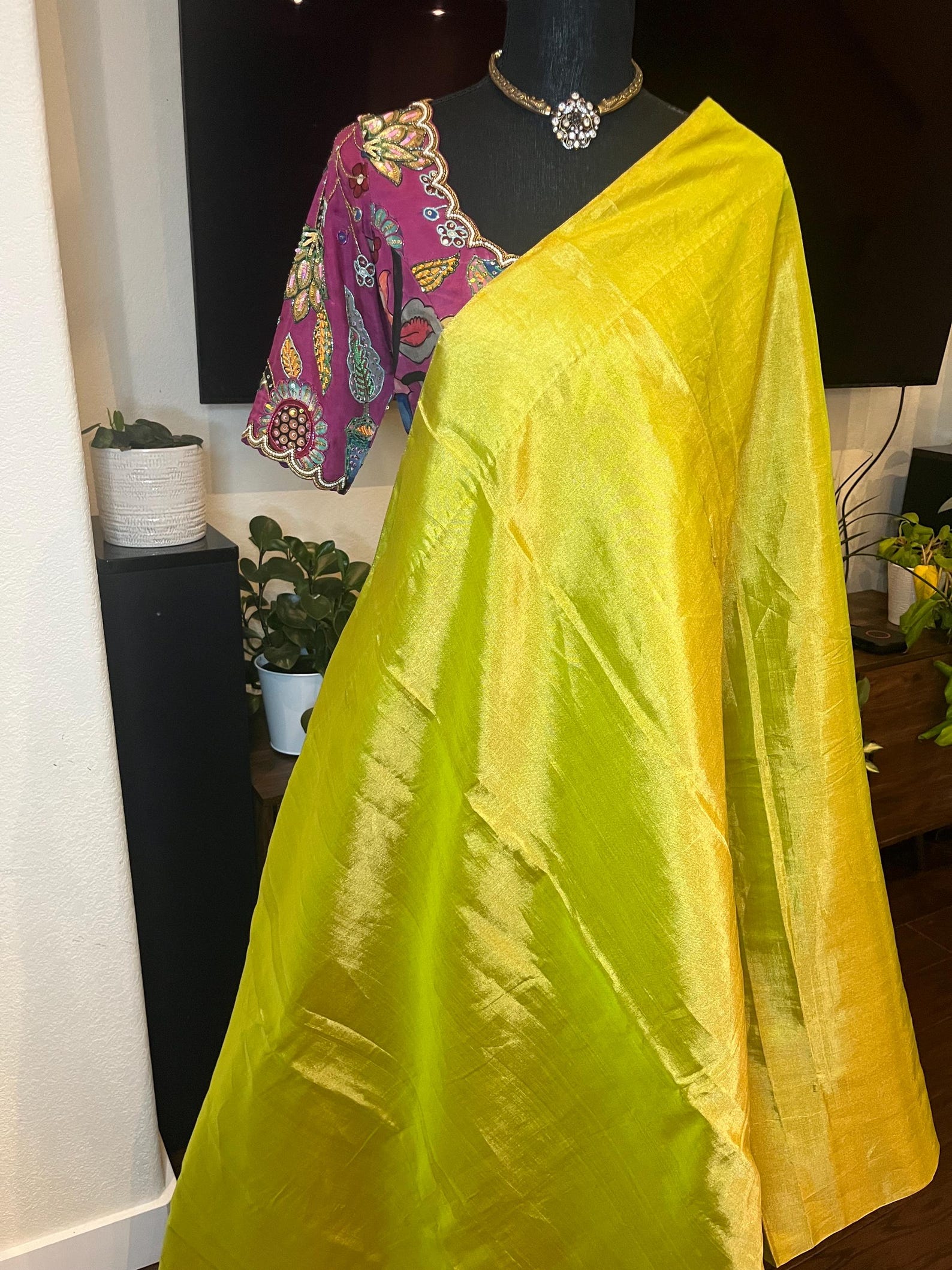 Handloom Chanderi Tissue Saree With Pure Penkalamkari Maggam Work ...