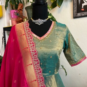 Pure Handloom Chanderi Tissue Long Frock, Handloom Single Munia Paithani Border for Neck and ...