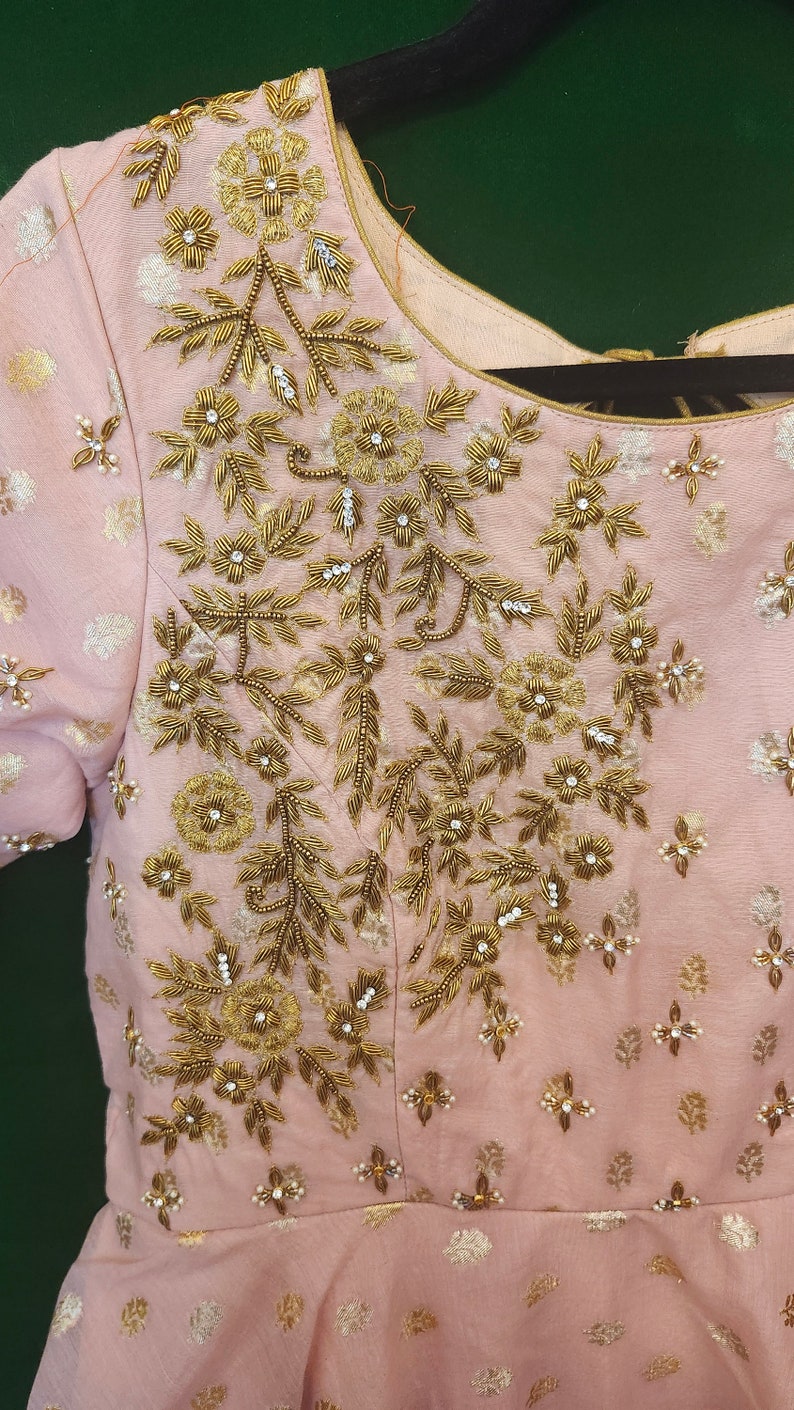 Party Wear Long Frock With Maggam Work on the Side, Hands and Back With ...