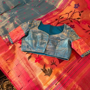 Handloom Blue Paithani Tissue Saree With Maggam Work Blouse - Etsy