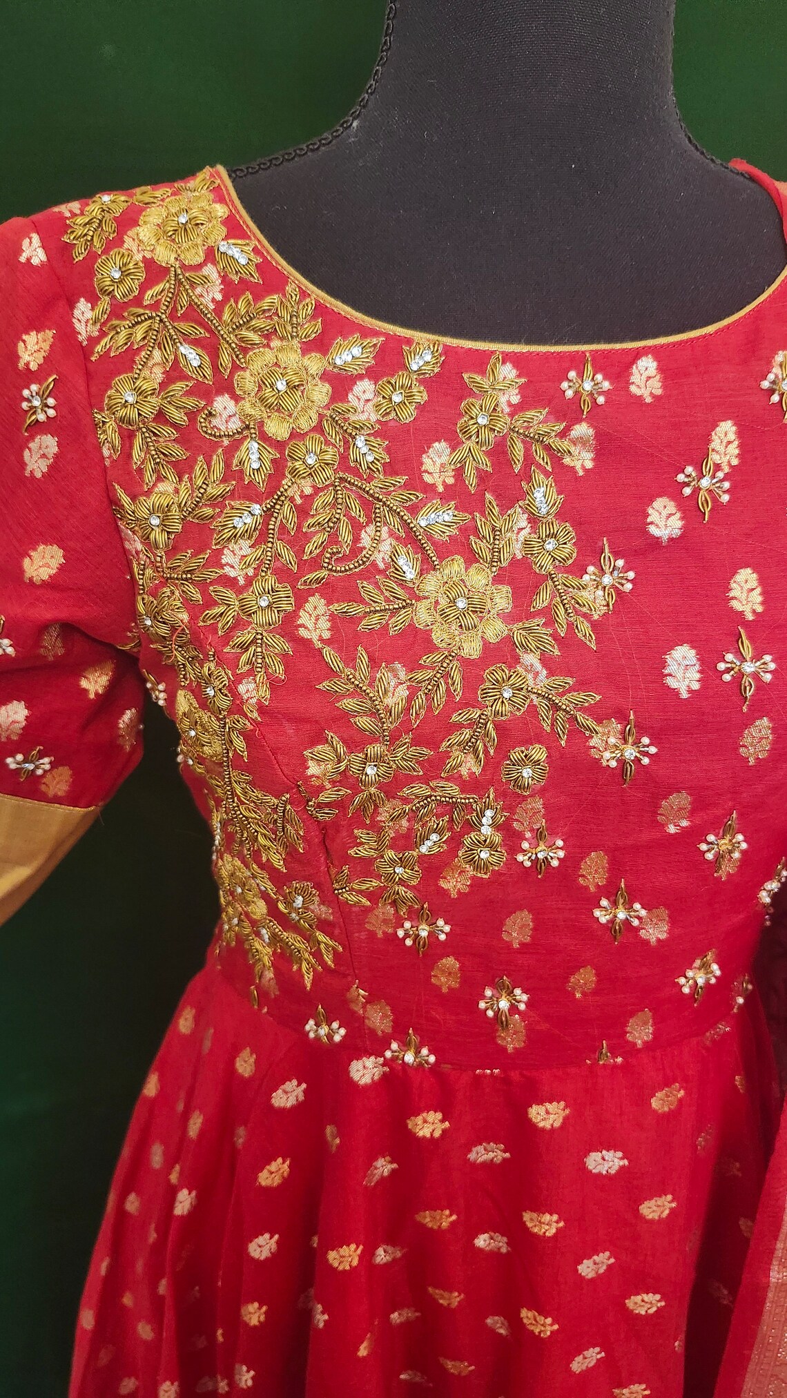 Party Wear Long Frock With Maggam Work on the Side, Hands and Back With ...