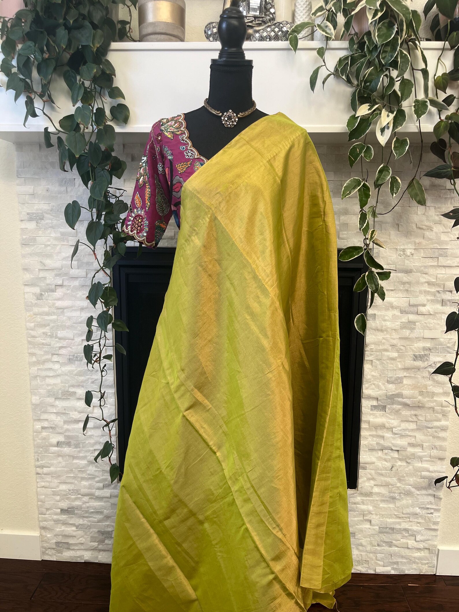 Handloom Chanderi Tissue Saree With Pure Penkalamkari Maggam Work ...