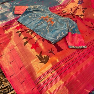 Handloom Blue Paithani Tissue Saree With Maggam Work Blouse - Etsy