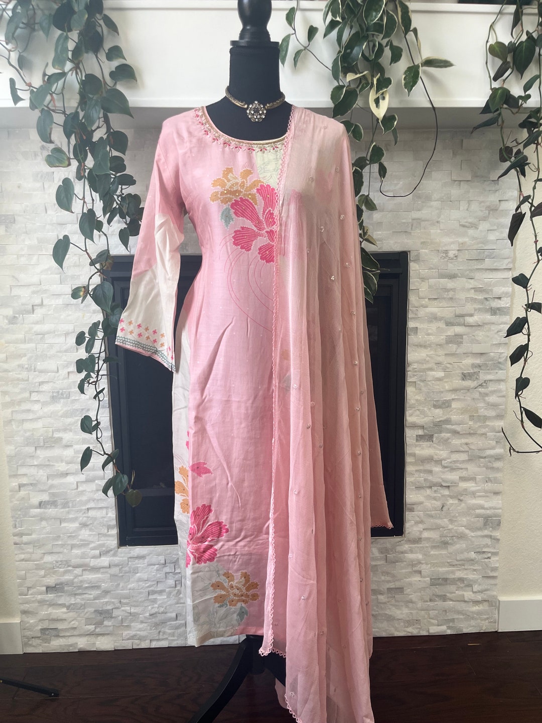 3 Piece Kurti Set in Gorgeous Baby Pink Kurti Set Pink Kurti Muslin ...