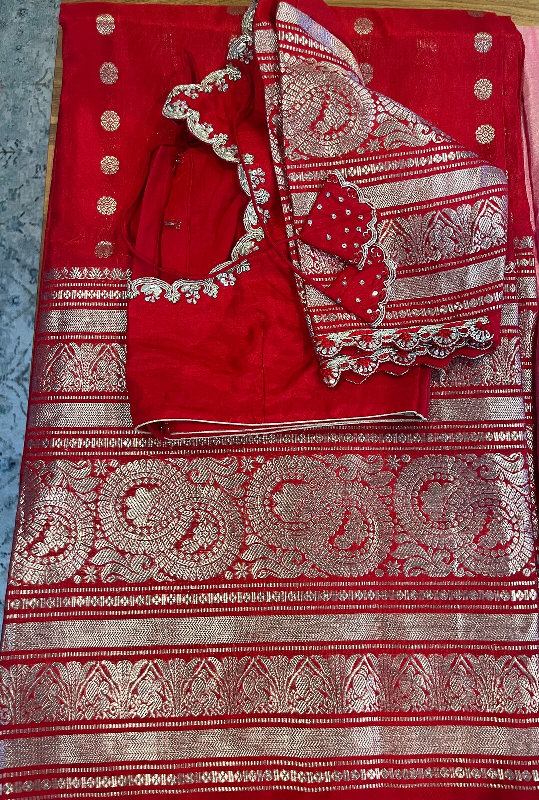 Pure Handloom Venkatagiri Saree With Maggam Work Blouse in Red ...