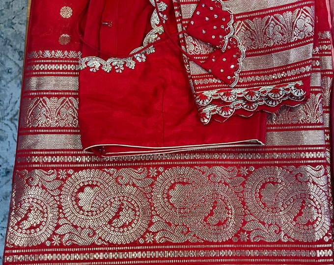 Pure Handloom Venkatagiri Saree With Maggam Work Blouse in Red ...