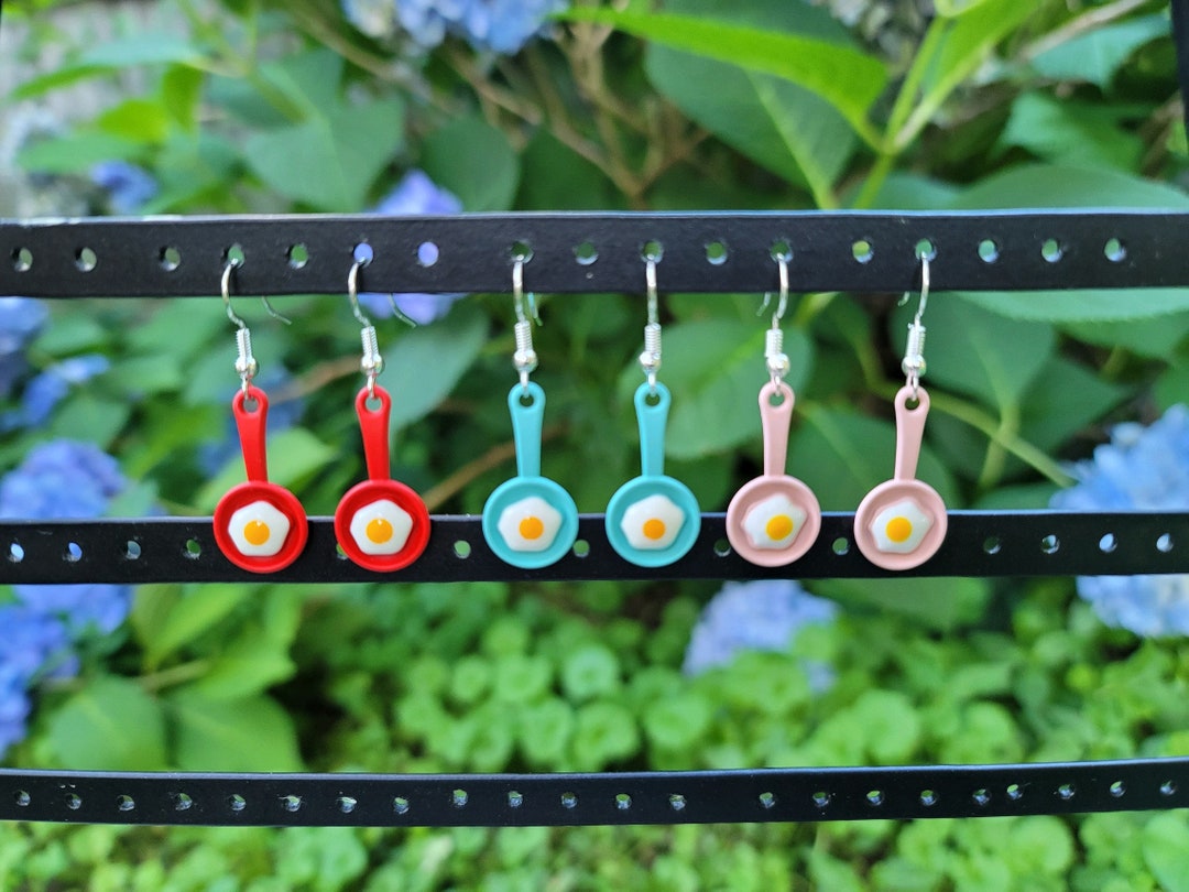 Cute Frying Pan Earrings With Egg, Colorful - Etsy