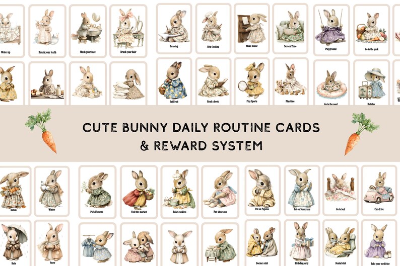 Daily Routine Cards for Kids | Bunny Visual Schedule Printable ...