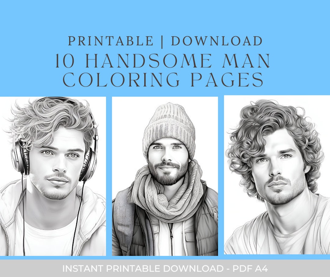 10 Handsome Man Coloring Pages Realistic Greyscale Portraits - Etsy ...
